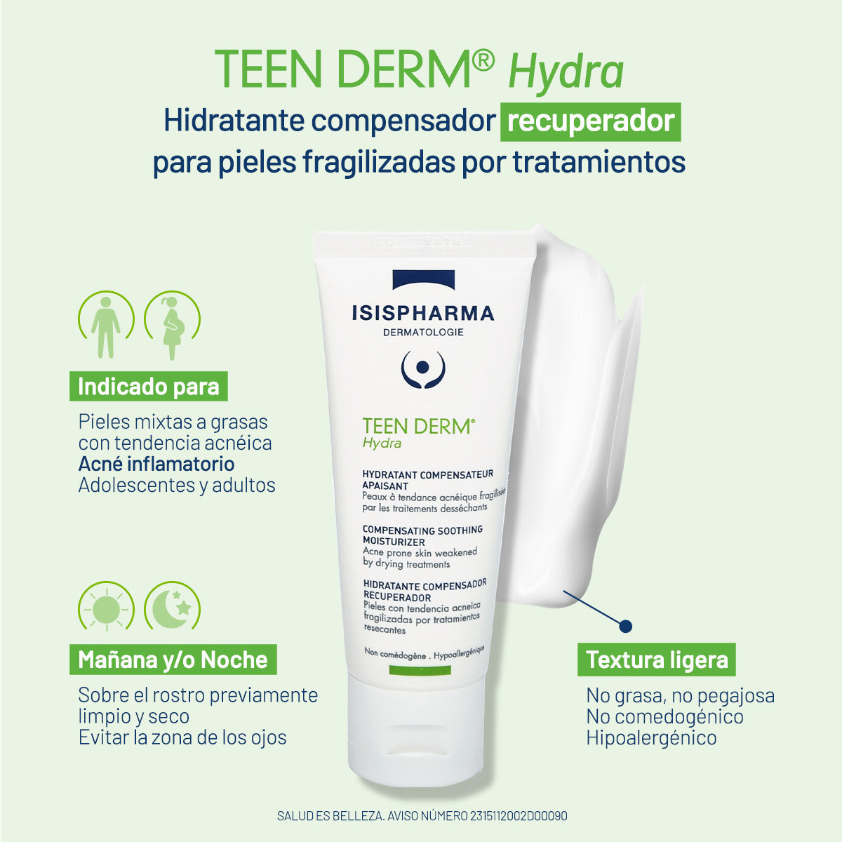 Isispharma teen derm hydra hidratante para pieles con acné 40ml. – Derma Express MX