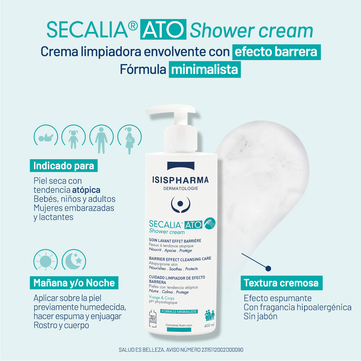 Isispharma secalia ato shower crema limpiadora para piel atopica 400ml ...