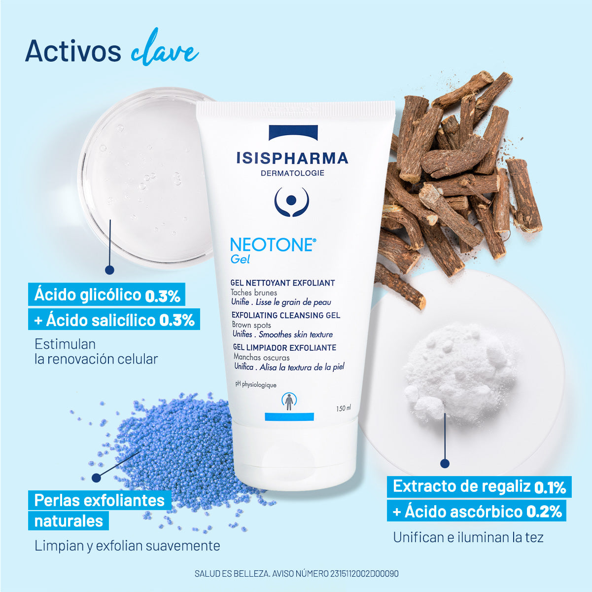 Isispharma neotone gel exfoliante despigmentante 150ml. – Derma Express MX