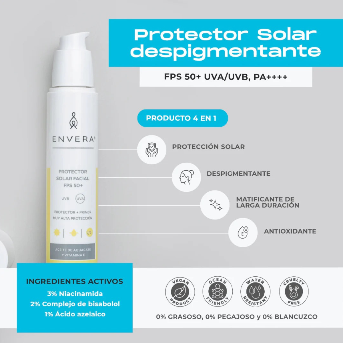 Envera Protector Solar Despigmentante FPS50+ UVA/UVB, PA++++ 50ml. – Derma Express MX