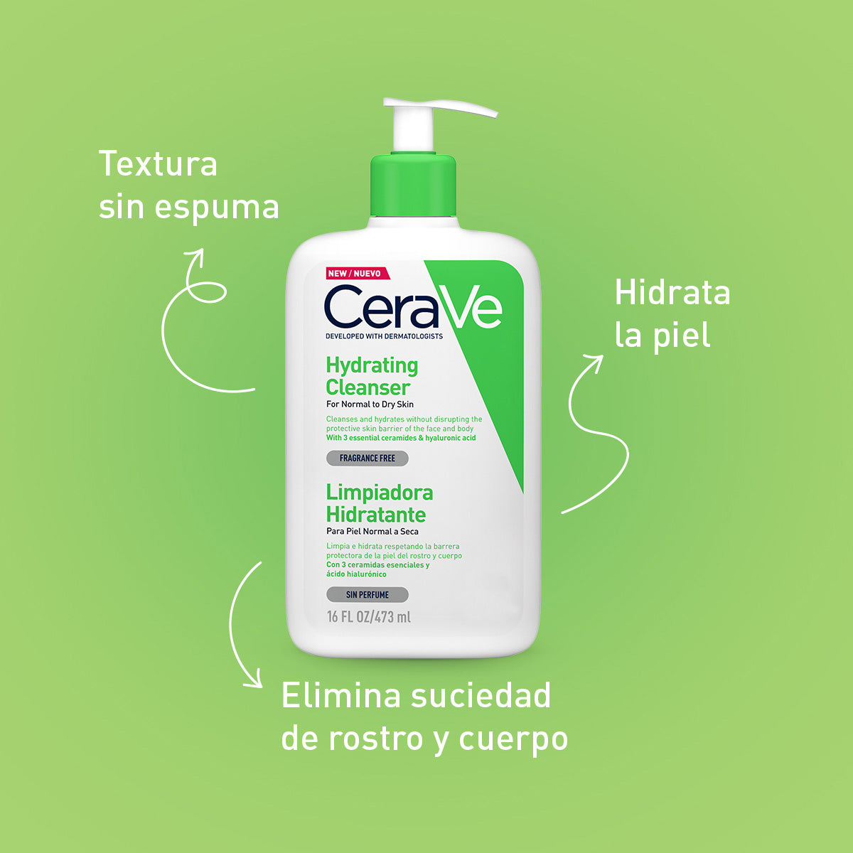 Cerave limpiadora hidratante facial y corporal 473ml. – Derma Express MX